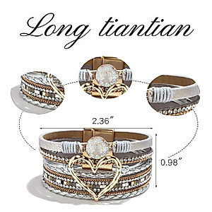 Long tiantian Bracelets for Women Trendy Stackable Leather Wrap Heart Bracelet Boho Jewelry s for Women