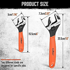 HORUSDY Adjustable Wrench Set | 2-Piece | 6-Inch and 10-Inch Crescent Wrench | Metric & SAE Scales | Cushion Grip Wrench | Cr-V Steel