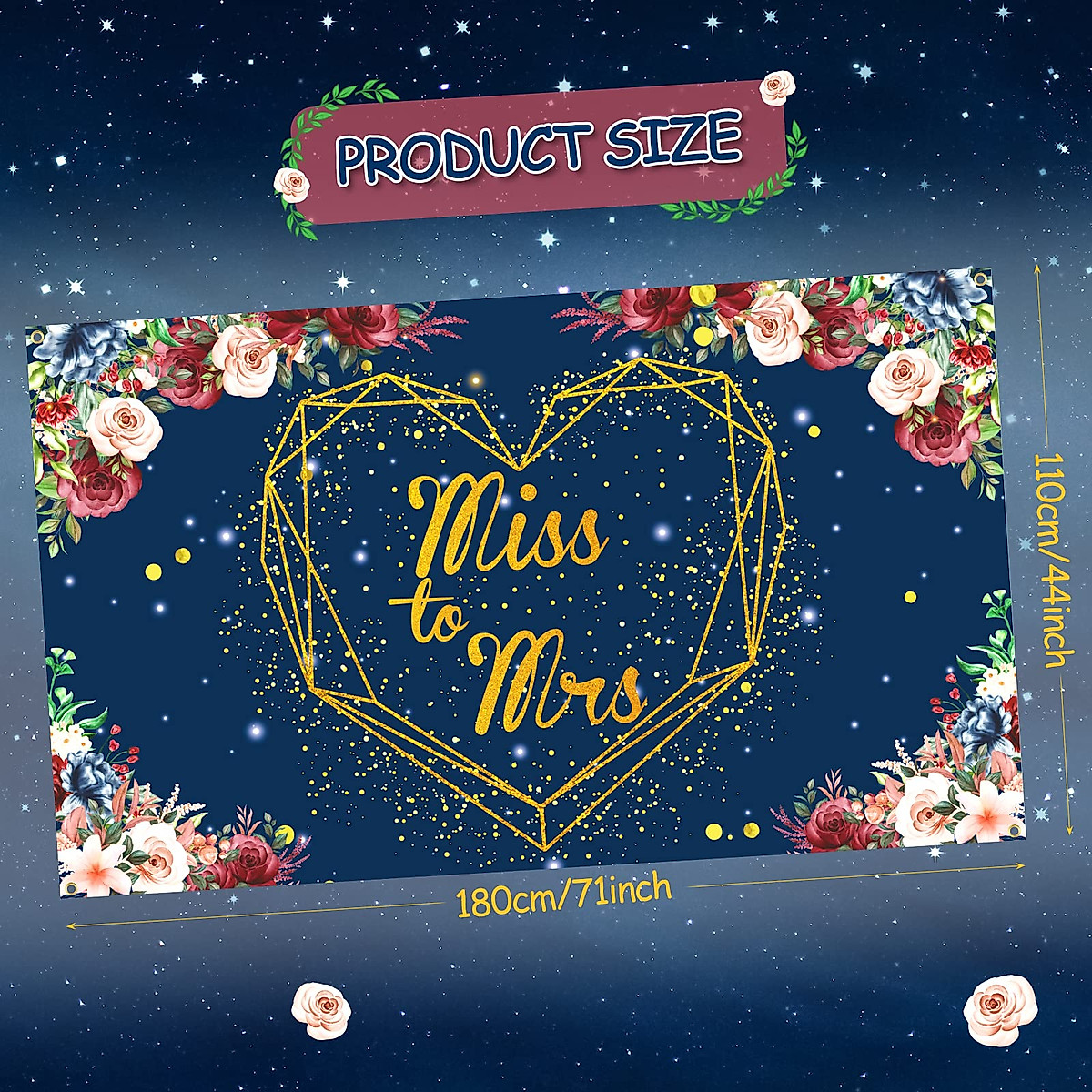 Miss to Mrs Banner Backdrop Navy Blue Flower Glitter Wedding Bridal Shower Background Bride to Be Party Banner Engagement Bachelorette Backdrops Photography Decorations Photo Booth Props 71 x 44 Inch