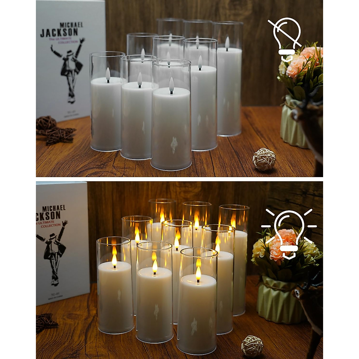 kakoya Flickering Flameless Candles Battery Operated with Remote and 2/4/6/8 H Timer Plexiglass Led Pillar Candles Pack of 9 (D2.3"xH 5"6"7")with Realistic Moving Wick Candles for Home Decor(White)