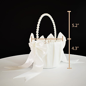 ATAILOVE Flower Girl Basket with Pearl Handle, Ivory Fariy Wedding Baskets for Flower Girls