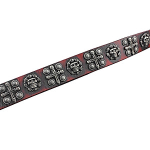 vogueteen Mens Goth Skull Cross Vintage Red Genuine Leather Belt Biker Rock One Size
