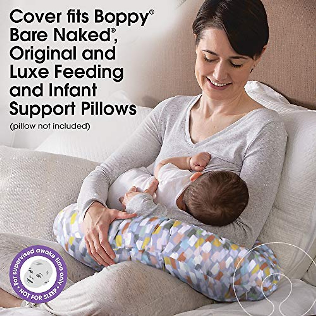 Boppy Nursing Pillow Cover—Original Neutral Gray Brushstrokes Cotton Blend Fabric Fits Bare Naked, Original and Luxe Breastfeeding Pillow Awake Time Only