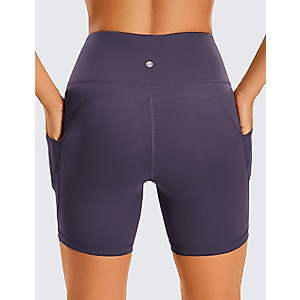CRZ YOGA Women's Brushed Naked Feeling Biker Shorts 6'' - High Waist Matte Workout Yoga Gym Spandex Shorts Side Pockets Moon Violet Small