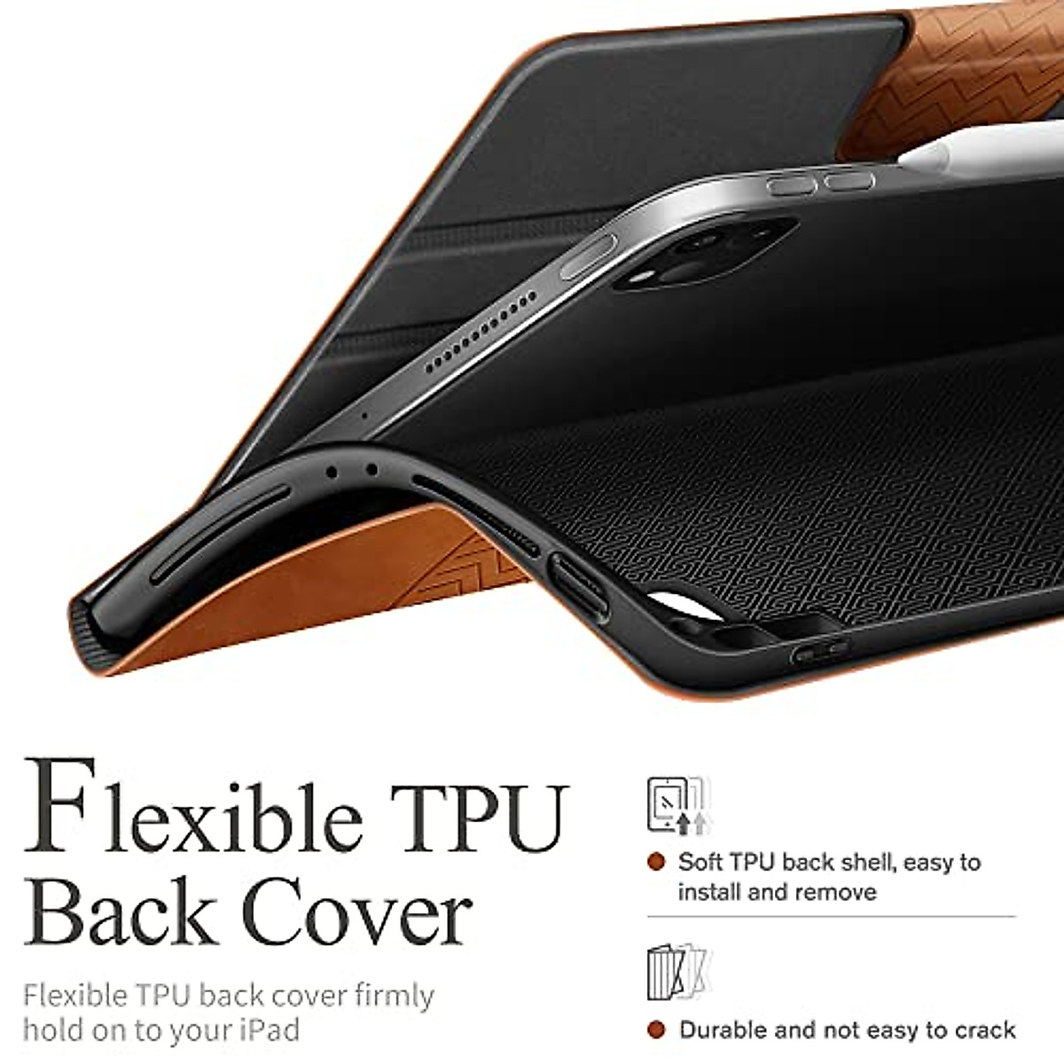 auaua Case for iPad Pro 12.9 6th/5th/4th/3rd Generation 2022/2021/2020/2018, Slim Durable Leather Stand Cover with Pencil Holder, Auto Sleep/Wake (Brown)