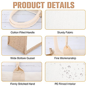 16 Pack Burlap Tote Bags Jute Tote Bags with Handles Reusable Blank Canvas Grocery Bag for Women Bridesmaid Wedding Gift DIY Beach Shopping, 12.6 x 8.3 x 5.1 Inch