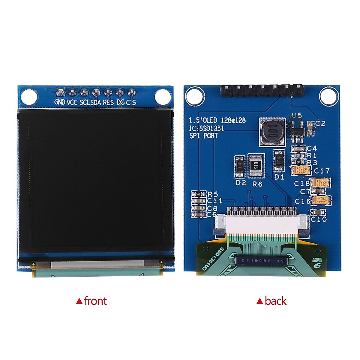 1.5inch OLED Display Module I2C IIC SPI Serial 128 * 128 Color OLED LCD White Display Module for SSD135 Serial Peripheral Interface OLED Color Display Graphic Module