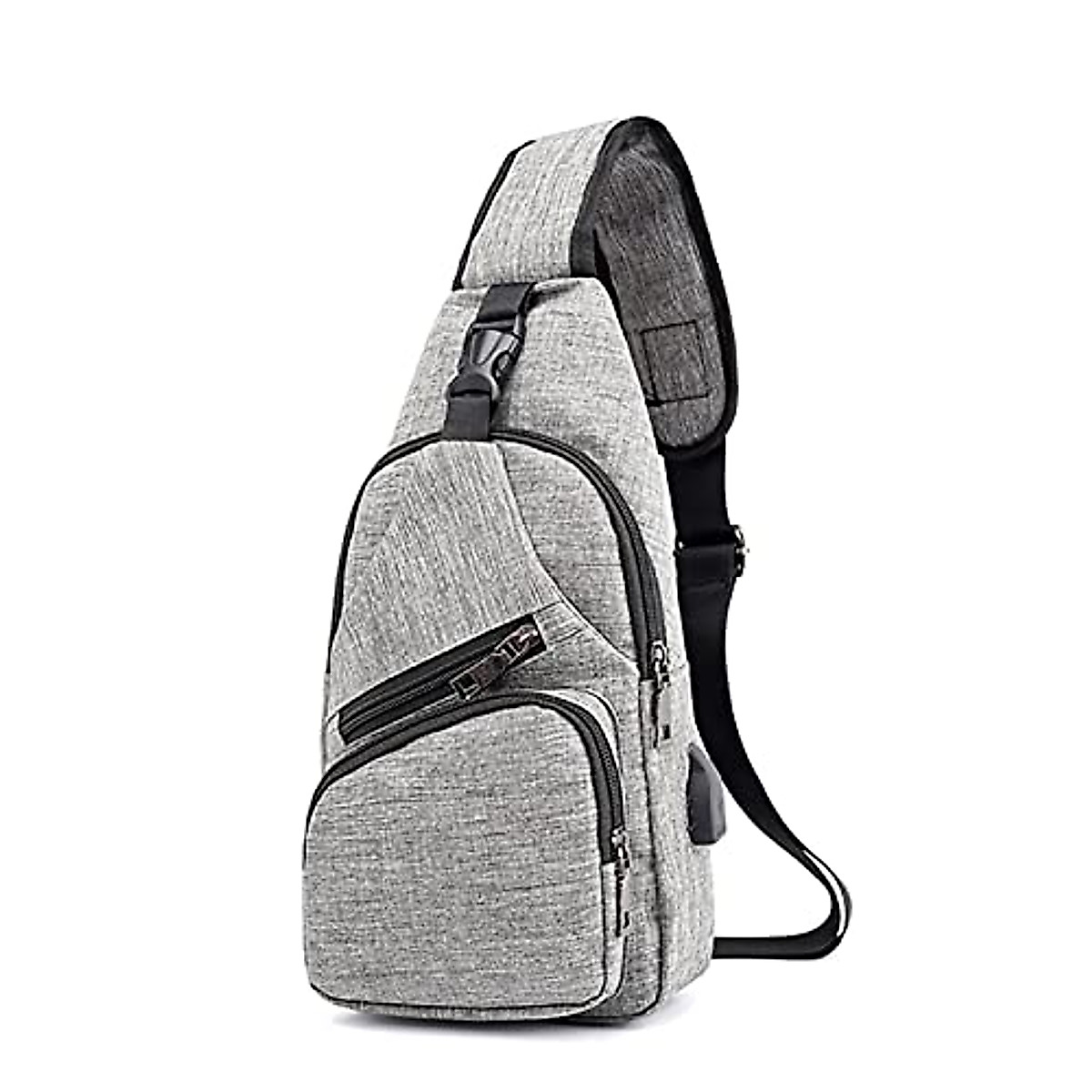 ULemeili Sling Backpack with USB Charging Port, Men Women Chest Crossbody Shoulder Bag Biking Hiking Cycling (Grey, One Size)