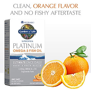 Garden of Life Minami Supercritical Platinum Omega 3 Fish Oil Supplement - Orange, 30 Softgels, Ultimate Once Daily Fish Oil Omega 3 for Heart & Brain Health, 1100mg Omega-3s + 1,000 IU Vitamin D3