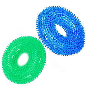 TEHAUX 2Pcs Round Ring Pet Toys TPR Tooth Toys Bite Resistant Dog Molar Teeth Toys Dog Toys (Blue and Green)