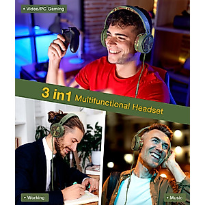 rockpapa Camo Wired Headphones with Microphone, Lightweight Foldable Stereo Bass Headphones with No-Tangle Cord & 3.5mm Jack for Adult/Kid, Laptop Airplane Chromebooks Green Camouflage