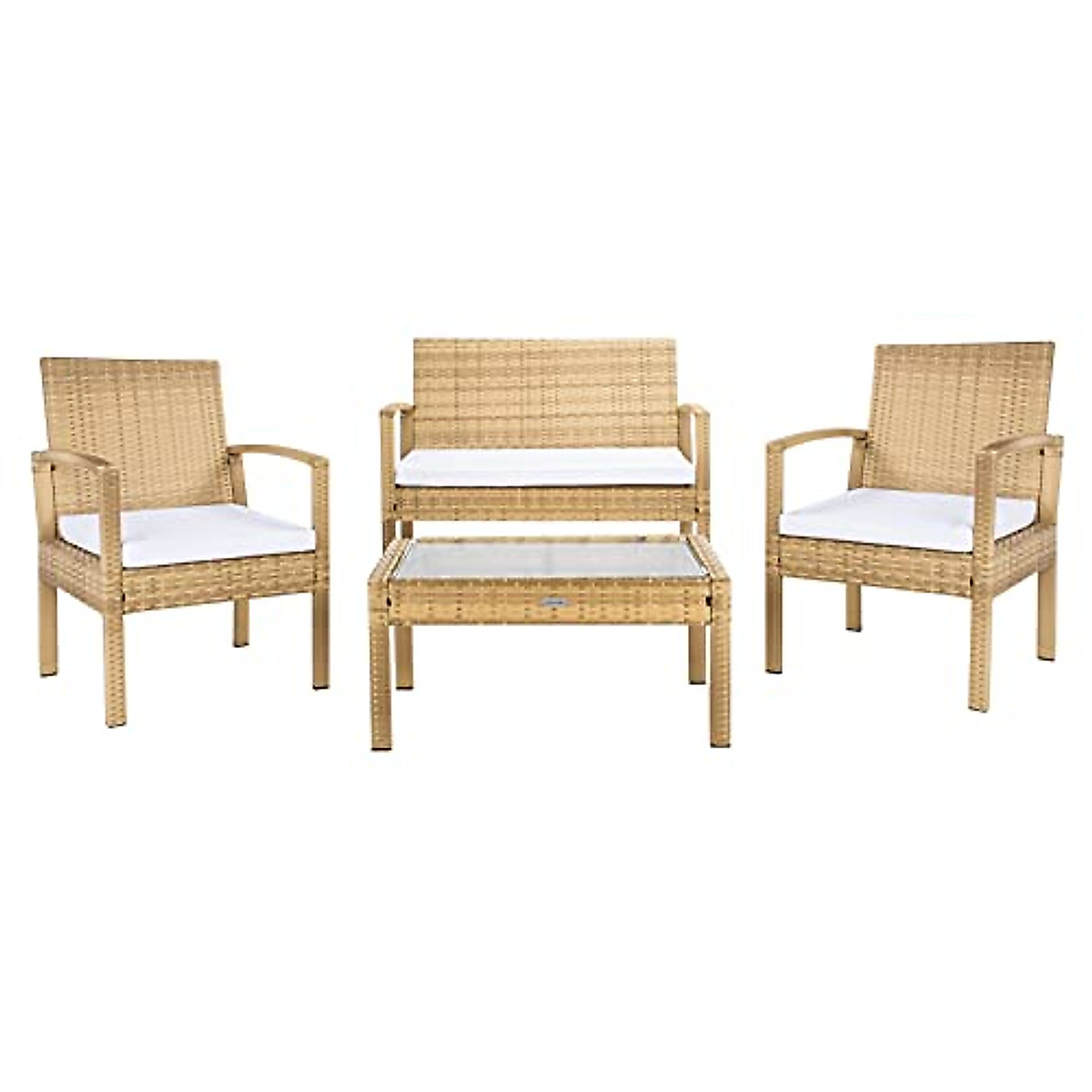SAFAVIEH Outdoor Collection Bassey Natural/White Cushion 4-Piece Conversation Patio Set PAT7507D