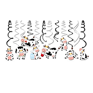 Kristin Paradise 30Ct Cow Hanging Swirl Decorations, Farm Animals Party Supplies, Cow Print Birthday Theme Decor for Boy Girl Baby Shower, Moo 1st Bday Favors Idea