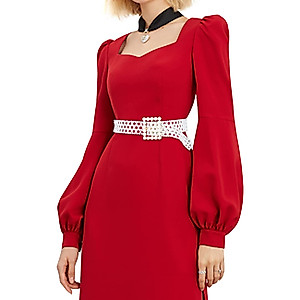 Barry.Wang Wide Belt for Women Fashion Wedding Sash Dress Pearls Belt Square Buckle Elastic Waist Chain