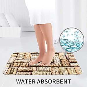 MUKJHOI Bathroom Rugs Sets 3 Piece with Contour Mat and U-Shaped Contour Toilet Mat Absorbent Plush Velvet Bath Mats Non-Slip Bath Rugs Machine Washable 24x16, Retro Wine Cork Pattern