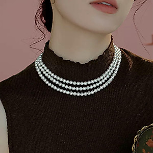 Merdia Elegant Women Lady Long White Sweater Created Pearl Necklace Beaded necklace