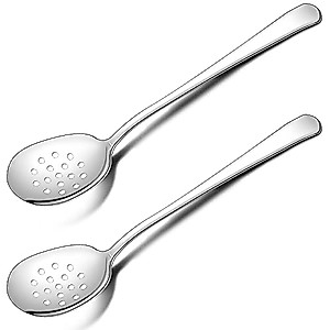 Cunhill 2 Pieces 8.3 Inches Slotted Spoon Stainless Steel Slotted Serving Spoon Cooking Colander Spoon with 16 Holes Strainer Skimmer Cooking Kitchen Utensils for Cooking Baking