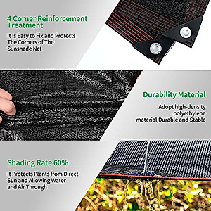 OBDKCAN 60% Black Shade Cloth 10 x 14 FT Sunblock Mesh Tarp with Grommets Durable Sunblock Shade Cloth Garden Sun Shade Net Shading Antifreezing for Pergola, Barn Kennel, Greenhouse, Plants Growing