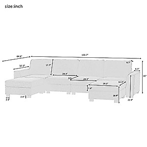 NCKMYB U-Shaped Sectional Sofa with 2 Ottomans, 3 Pieces Upholstered Modular Sofa for 6, Convertible Sofa Couch for Living Room Office (Grey)