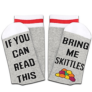 POFULL Foodie Gift Snacks Lover Gift If You Can Read This Bring Me A Snack Novely Socks For Women Girls (BRING ME SKITTLES Socks)