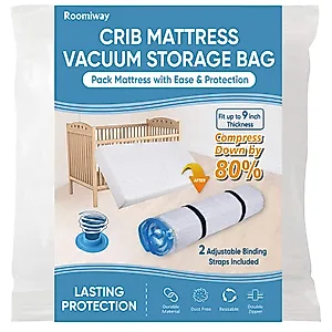 Crib Mattress Vacuum Bag, Protect & Compress Crib Mattress by 80%,Heavy Duty Zippered Crib Mattress Storage Bag for Moving Crib & Crib Storage, Infant Mattress Storage Bag