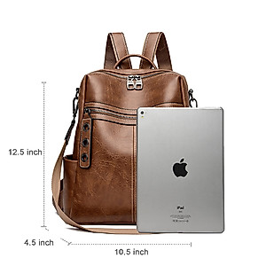 Maxoner Backpack Purse for Women Fashion Genuine Leather Convertible Shoulder Handbag Travel Bag Satchel Rucksack Ladies Bag (Faux Leather Dark Brown)