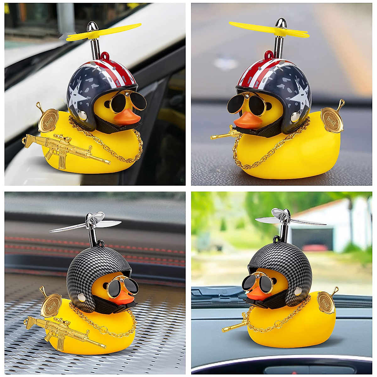 wonuu Rubber Duck Car Ornaments Cool Yellow Duck Car Dashboard Decorations Squeaky Glasses Duck with Propeller Helmet for Car ccessories Dashboard (Z-Pan-Stars&Stripes)