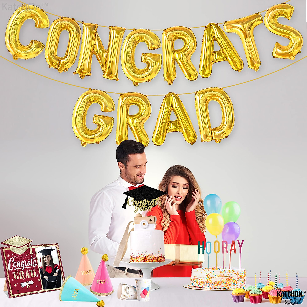 KatchOn, Gold Congrats Grad Balloons - 16 Inch | Congrats Grad Banner Balloons for Graduation Decorations Class of 2024 | Congratulations Balloons for Graduation Balloons Class of 2024 Decorations