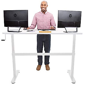 Stand Steady Tranzendesk 55 Inch Standing Desk | Easy Crank Height Adjustable Sit to Stand Workstation | Modern Ergonomic Desk Supports 3 Monitors | Perfect for Home & Office (55"/ White)