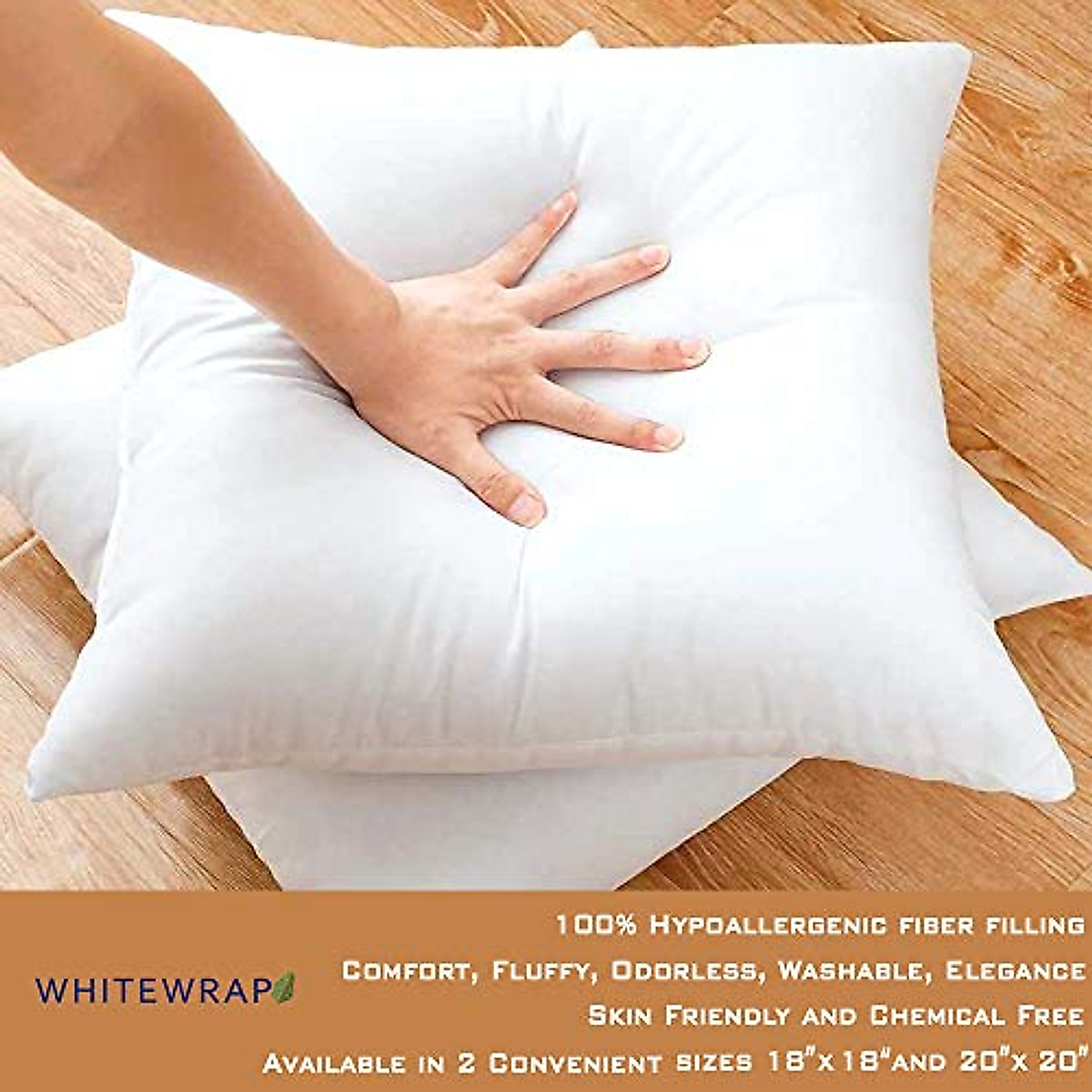 WHITEWRAP 20"x20" Set of 2 Throw Pillow Insert Decorative Polyester Filling Premium Hypoallergenic Sham Stuffer Square Couch - White