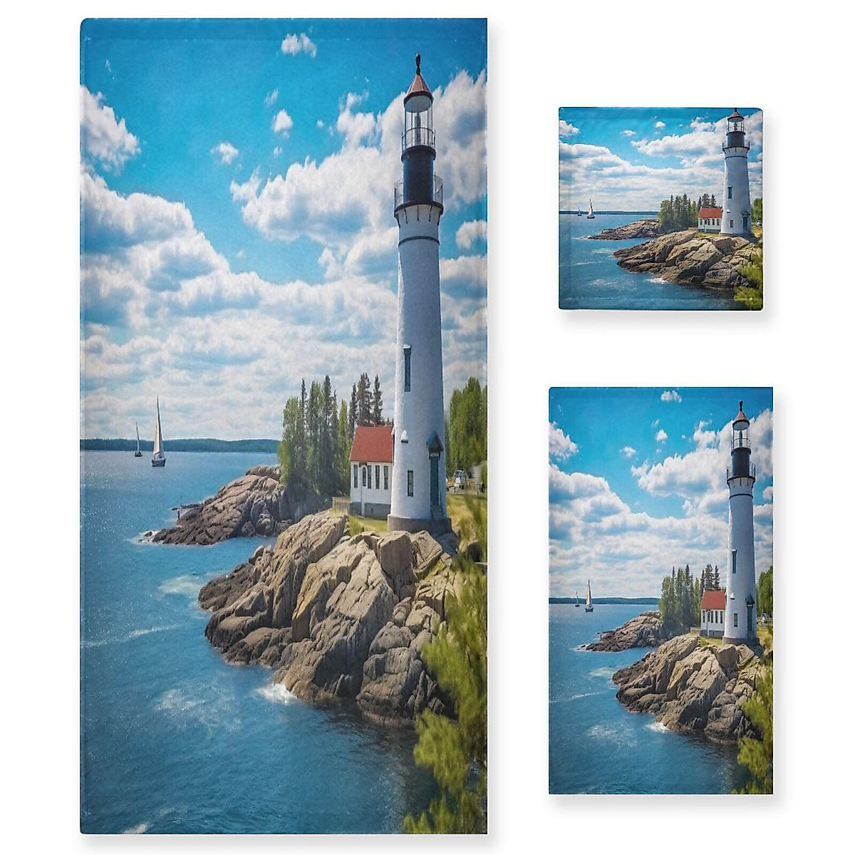 Flradish Lighthouse Towels 3 Pack Bath Towels for Bathroom Set Soft Cotton Highly Absorbent Lightweight & Quickdry Towel Set 1 Bath Towel,1 Hand Towel,1 Washclothe