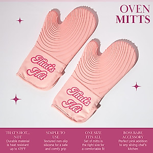 Paris Hilton That's HOT Pink Oven Mitt Set, Heat Resistant Pot Holders Featuring Non-Slip Textured Silicone Grips, 2-Piece Set, Pink