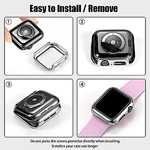 【3 Pack】 Easuny Design for Apple Watch Case 44mm Series 6 SE Series 5 4 with Built-in Glass Screen Protector - Overall Protective Hard Cover Accessories for iWatch Women Men,Black Sea-Blue Silver