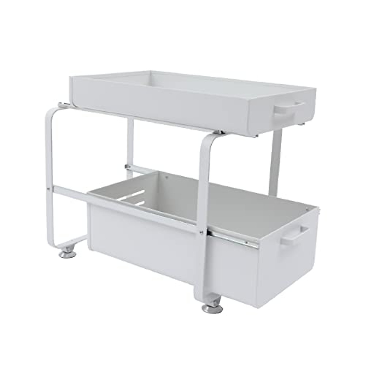 Utility Rolling Cart with Wheels and Sliding Storage Drawer - 2-Tier White Mobile Multipurpose Utility Organizer Cart for Home,Office,Kitchen,Bathroom