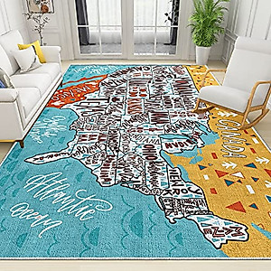 Kids Area Rugs 8'x10' The USA Map Mat for Living Room Bedroom, United States Map Educational Learning & Game Carpet Children Modern Indoor Playroom Rug
