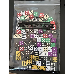 SmartDealsPro 50-Pack D6 Six Sided 12mm Opaque Dice Die-Random Color(at Least 5 Colors)