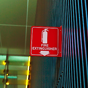 T&R Fire Extinguisher Sign, Fire Extinguisher with Down Arrow - 2 Pack - 6 x 6 Inches Acrylic, 2 pre-drilled holes, Includes Matching Screws, Use for Home Office/Business