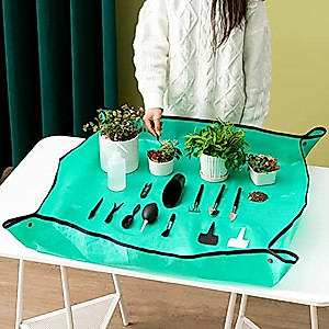 Melphoe 23Pcs Mini Garden Hand Transplanting Succulent Tools Set, 39.4" Thickened Repotting Mat & Plant Tag, Miniature Planting Indoor Fairy Care, Potting, Cactus, Houseplant Bonsai Tool Kit (Black)