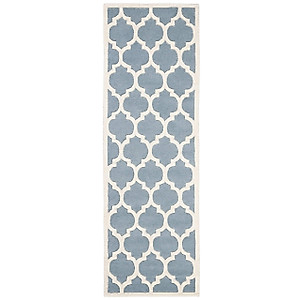 SAFAVIEH Chatham Collection 2'3" x 9' Blue/Ivory CHT734B Handmade Geometric Premium Wool Runner Rug