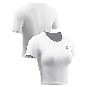 NELEUS Women's Running Crop Tops Short Sleeve Workout Athletic Shirts,8079,Black/Grey/White,3 Pack,M