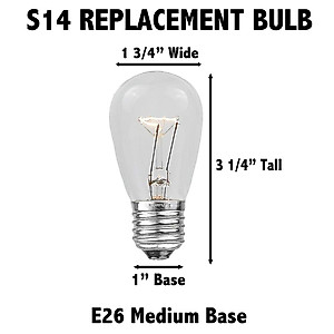 Novelty Lights 25 Pack S14 Outdoor Patio Edison Replacement Bulbs, E27 Medium Base, Amber/Orange, 11 Watt