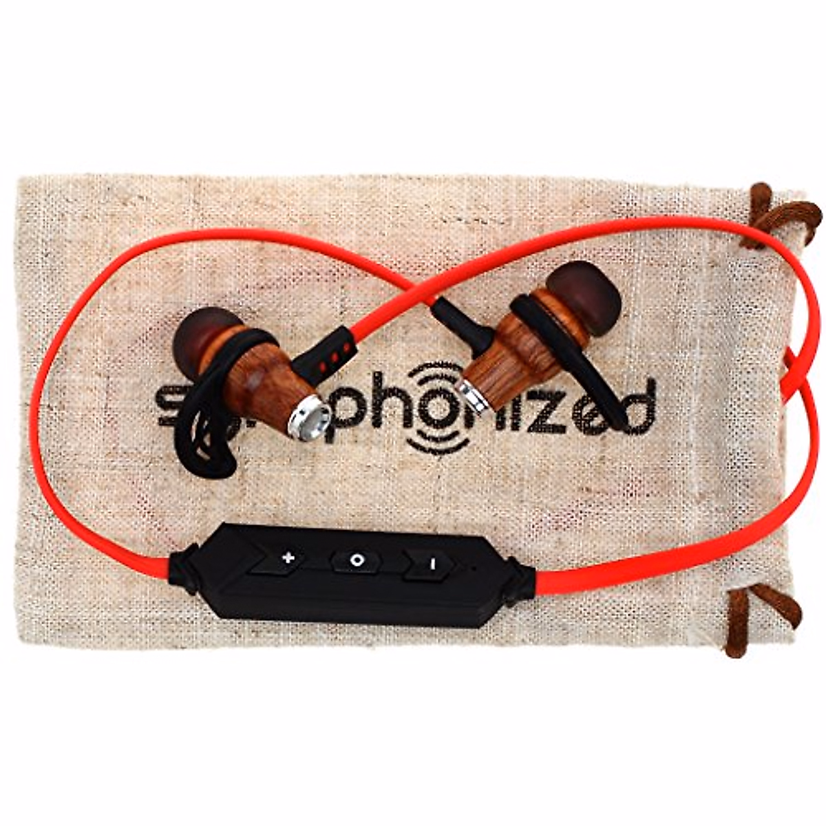 Symphonized NRG Bluetooth Wireless Wood in-Ear Noise-isolating Headphones, Earbuds, Earphones with Mic & Volume Control (Red)