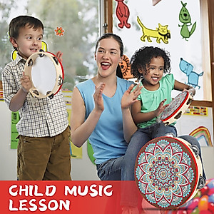 Tambourine Hand Held Drum 8 inch Tamborine Tambourine Musical Instrument for Kids Adults Metal Jingles Percussion Gift Apply to Family KTV Party，Giving Castanet *1