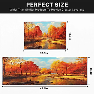 ArtSocket Autumn Kitchen Rugs and Mats Non Skid Washable Set of 2, Orange Red Fall Kitchen Runner Rug, Golden Trees Harvest Maple Kitchen Floor Mat Under Sink Mat Throw Rug for Doormat