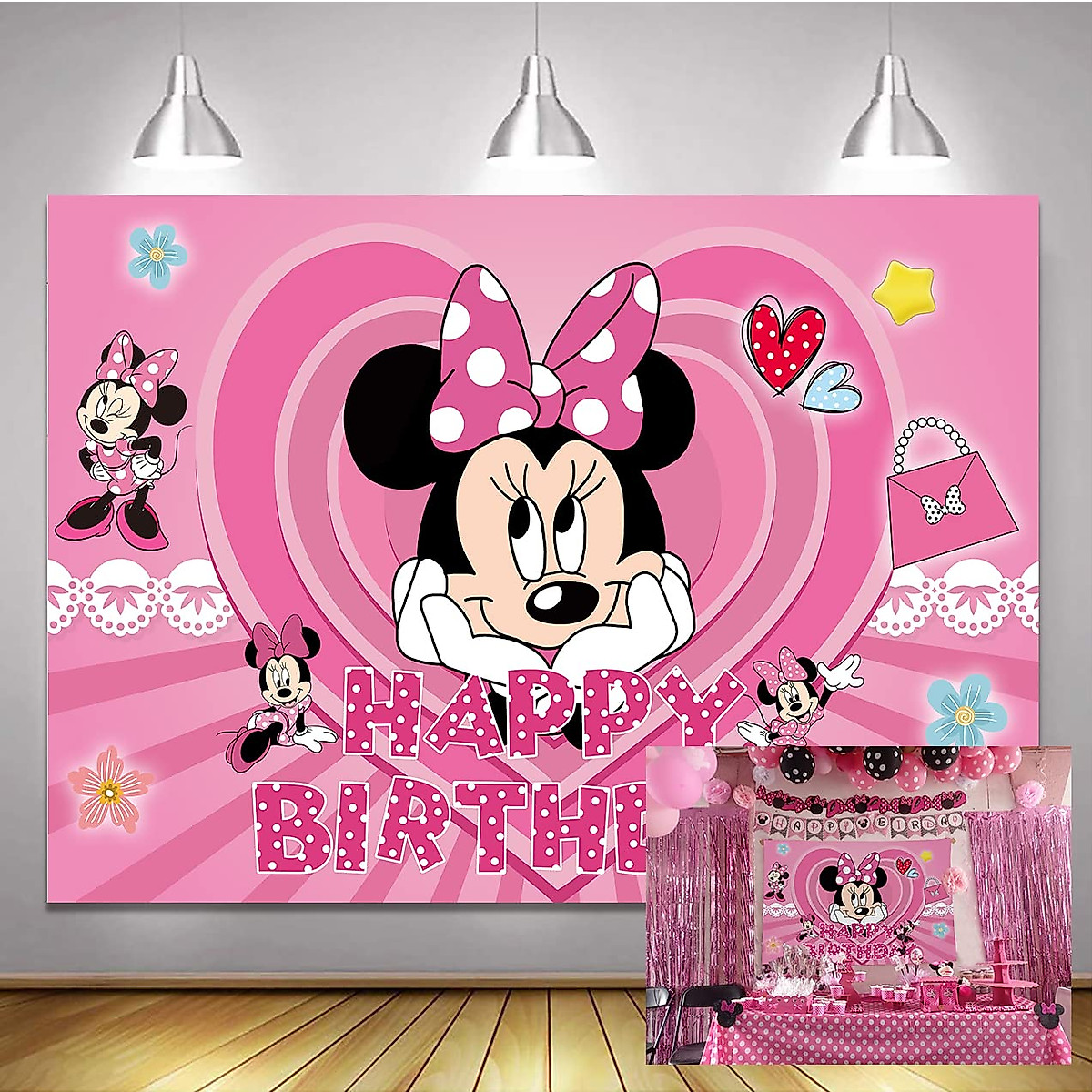 5x3ft Pink Mouse Party Supplies Photography Backdrop Princess Girls Birthday Background 1st 2nd 3rd Decoration for Kids Baby Shower Banner Photo Studio Props
