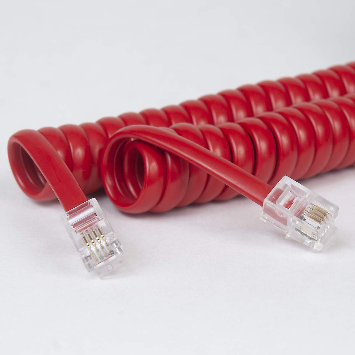 Cablesys Coiled Telephone Handset Cord for Use with PBX Phone Systems, VoIP Telephones - 12 Ft Uncoiled, Rj22, 1.5 Inch Lead on Both Ends, Cherry Red