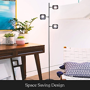 Brightech Tree Floor Lamp for Living Rooms & Offices, Dimmable Standing Lamp for Bedroom Reading, LED Spotlight Floor Lamp, Tall Lamp with Adjustable Panels for Minimal Space Use - Black