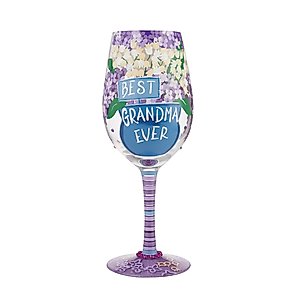 Enesco Designs by Lolita Best Grandma Ever Hand-Painted Artisan Wine Glass, 15 Ounce, Multicolor
