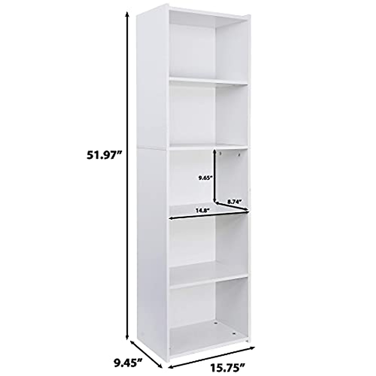 SUPER DEAL Wood Bookcase 5-Tier Open Shelf Narrow Tall Cube Bookshelf for Small Spaces Freestanding Display Storage Organizer for Kids Bedroom Home Office Apartment, 52 Inch White