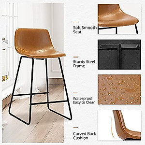 Alexander Indoor/Outdoor Industrial Faux Leather Bar Stools Set of 4,Urban Armless Dining Chairs With Metal Legs, Modern Counter Height Barstools For High Table Home office Kitchen Island Chair 24"